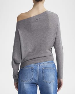 Hellessy Bruno Button Embellished Off-Shoulder Wool Cashmere Sweater | Neiman Marcus