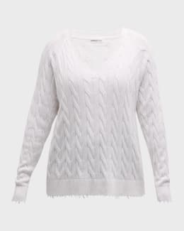 Minnie Rose Plus Size Frayed Cable-Knit Cardigan | Neiman Marcus