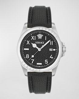 Versace Men's La Greca Leather Wrap Bracelet | Neiman Marcus