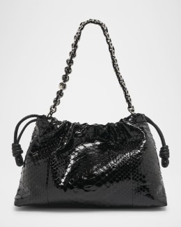 Loewe Puzzle Fold Large Patent Python-Embossed Tote Bag | Neiman Marcus