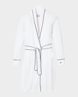 Petite Plume Men's Flannel Robe with Contrast Piping | Neiman Marcus
