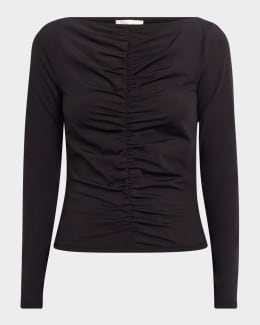 Xirena Harris Ruched Blouson-Sleeve Cotton Top | Neiman Marcus