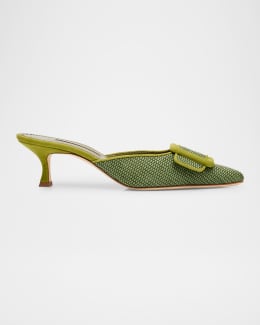 Manolo Blahnik Maysale Velvet Buckle Mule Pumps | Neiman Marcus