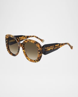 Carolina Herrera Patterned Acetate Rectangle Sunglasses | Neiman Marcus