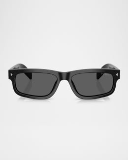 Prada Men's Double-Bridge Acetate Rectangle Sunglasses | Neiman Marcus