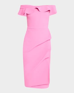 Jovani Off-Shoulder Bow-Embellished Midi Dress | Neiman Marcus