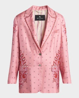 Etro Pink Paisley Jacquard Single-Breasted Jacket | Neiman Etro Pink Paisley Jacquard Single-Breasted Jacket | Neiman