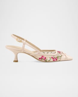 Stuart Weitzman Vinnie Patent Kitten Slingback Pumps | Neiman Marcus