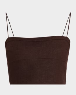 Adam Lippes Remo Silk Linen Plaid Vest Top | Neiman Marcus