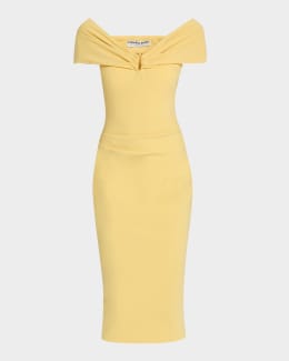 Jovani Off-Shoulder Bow-Embellished Midi Dress | Neiman Marcus