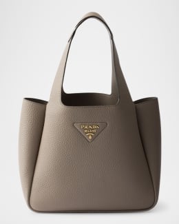 Prada Medium Linen-Blend and Leather Tote Bag | Neiman Marcus