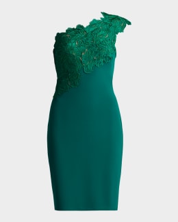 Tadashi Shoji Pleated Ruffle Bodycon Crepe Dress | Neiman Marcus