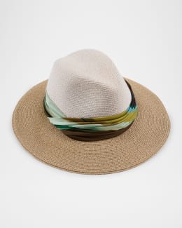 Eugenia Kim Lillian Straw & Silk Scarf Fedora | Neiman Marcus