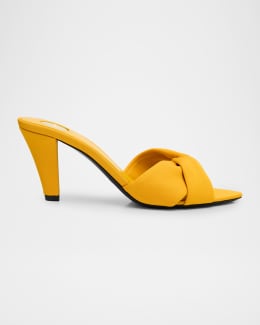 Saint Laurent Babylone YSL Ruched Leather Mule Sandals | Neiman Marcus
