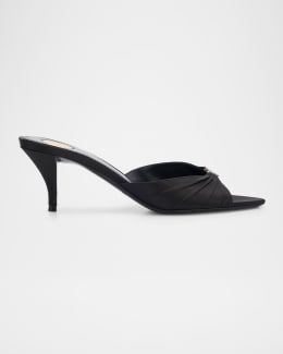 Saint Laurent Babylone YSL Ruched Leather Mule Sandals | Neiman Marcus