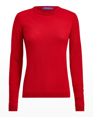 Ralph Lauren Collection Crest Patch Silk-Cashmere Sweater | Neiman Marcus