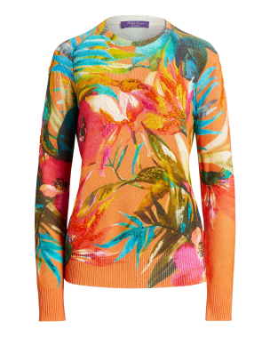 Ralph Lauren Collection Crest Patch Silk-Cashmere Sweater | Neiman Marcus