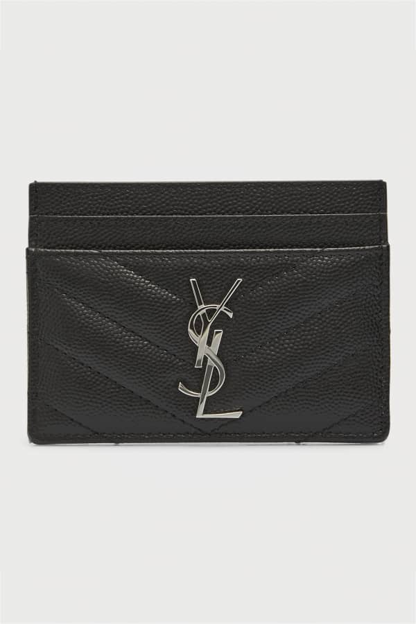 Saint Laurent Monogram YSL Quilted Grain Leather Zip Card Case | Neiman ...