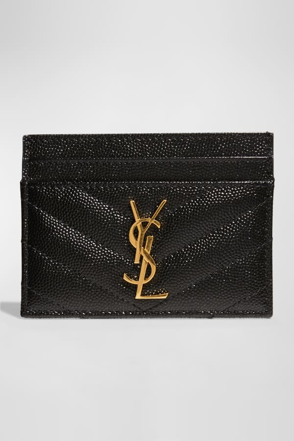 Saint Laurent Monogram YSL Quilted Grain Leather Zip Card Case | Neiman ...