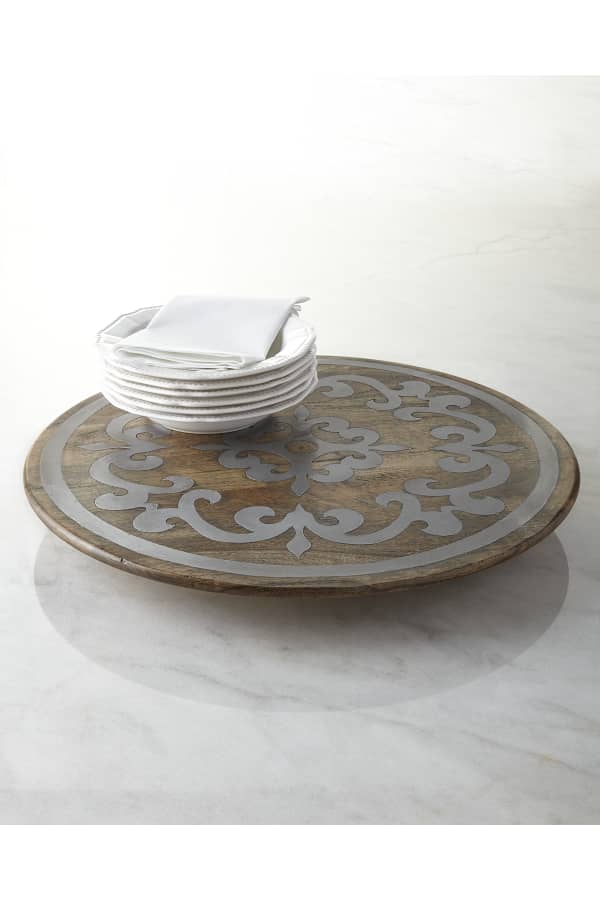 G G Collection Wood Lazy Susan with Metal Acanthus Leaf Handles ...