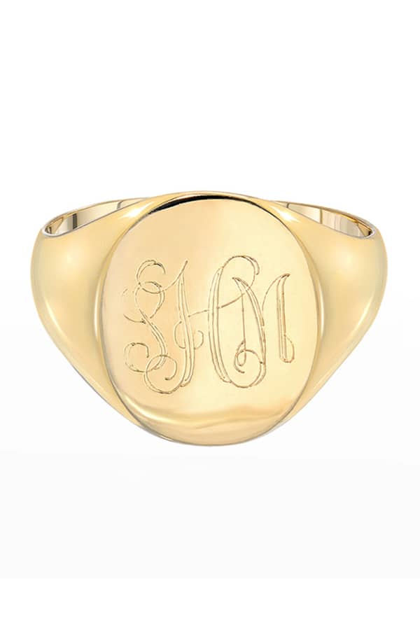Zoe Lev Jewelry Large Personalized Initial Signet Ring w/ Diamond, 14k Yellow Gold | Neiman Marcus