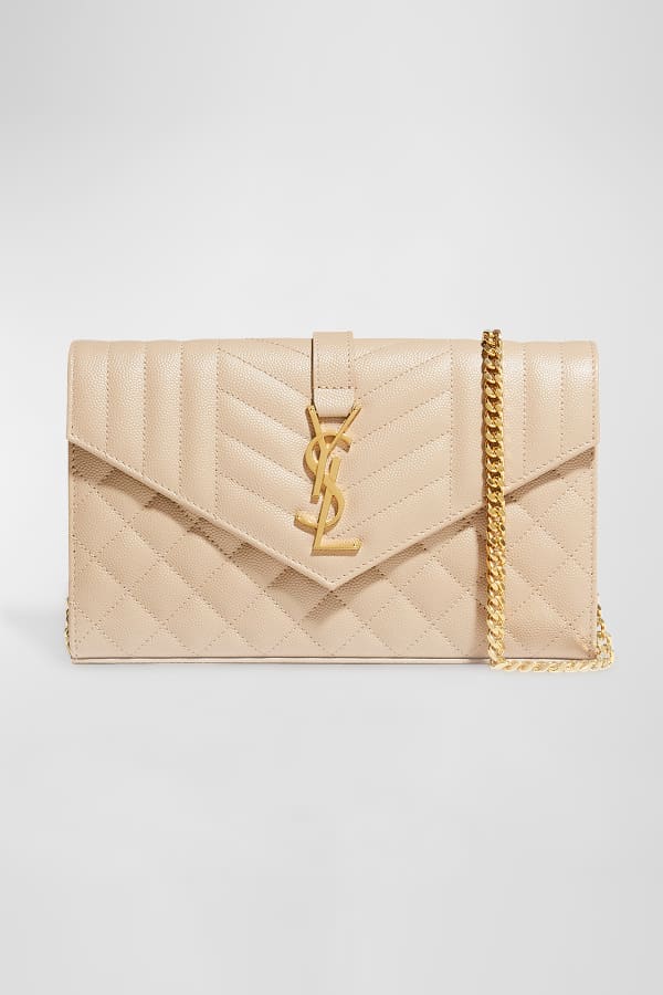 Saint Laurent Cassandra YSL Ribbed Wallet on Chain | Neiman Marcus