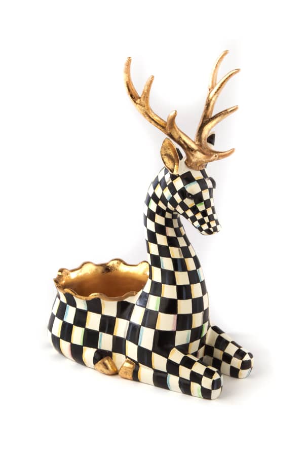 MacKenzie-Childs 34" Courtly Check Outdoor Resting Deer | Neiman Marcus
