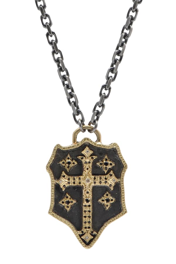 Armenta Men's Romero Cross Shield Pendant w/ Diamonds | Neiman Marcus