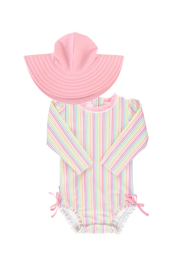 RuffleButts Girl's Ruffle 2-Piece Rash Guard Bikini w/ Sun Hat, Size 3M ...