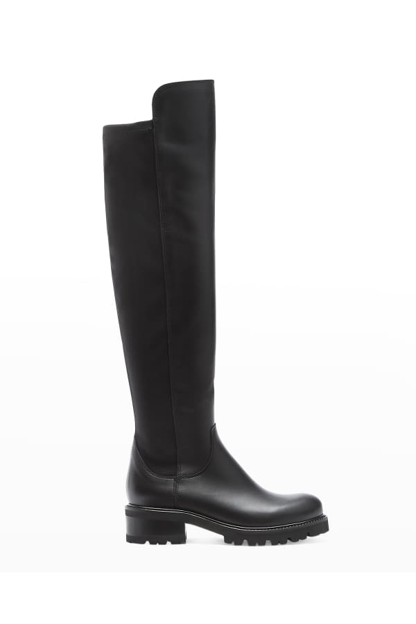 Black Suede Studio Amy Stretch Leather Thigh-High Boots | Neiman Marcus