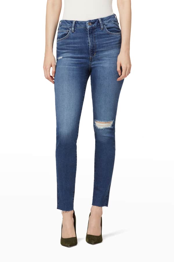 FRAME Le High Skinny Jeans with Staggered Raw Hem | Neiman Marcus