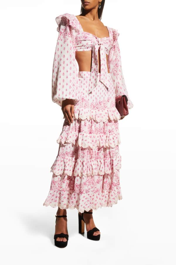 ROCOCO SAND Floral Tiered Ruffle Maxi Skirt | Neiman Marcus