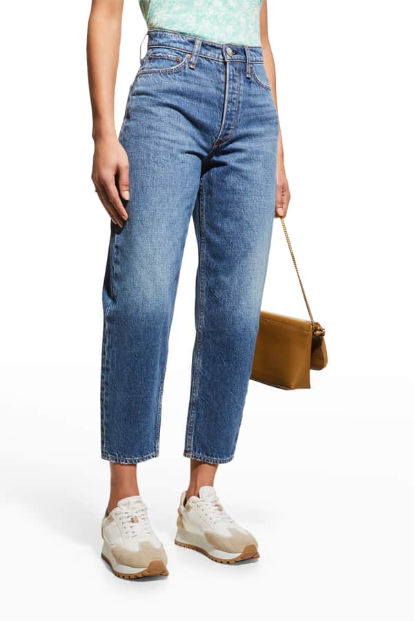 RE/DONE High-Rise Stovepipe Raw-Edge Cropped Jeans | Neiman Marcus