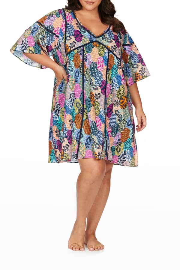 Johnny Was Plus Plus Size Gracie Long Printed Coverup Dress | Neiman Marcus