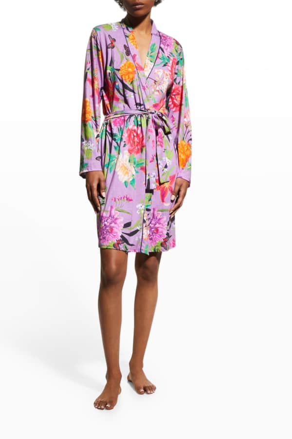 Natori Nara Floral-Print Satin Robe | Neiman Marcus
