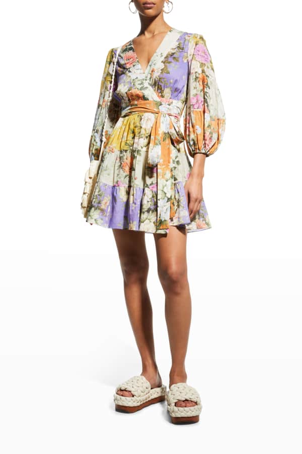 WAYF The Meryl Floral Long-Sleeve Wrap Dress | Neiman Marcus