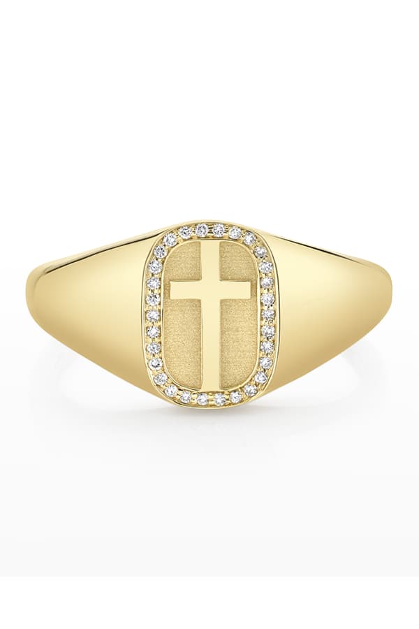 Zoe Lev Jewelry Large Personalized Initial Signet Ring w/ Diamond, 14k ...