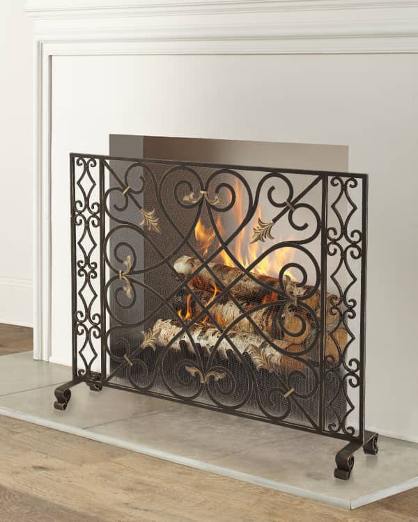 Tole Scroll and Leaf Design Fireplace Screen | Neiman Marcus