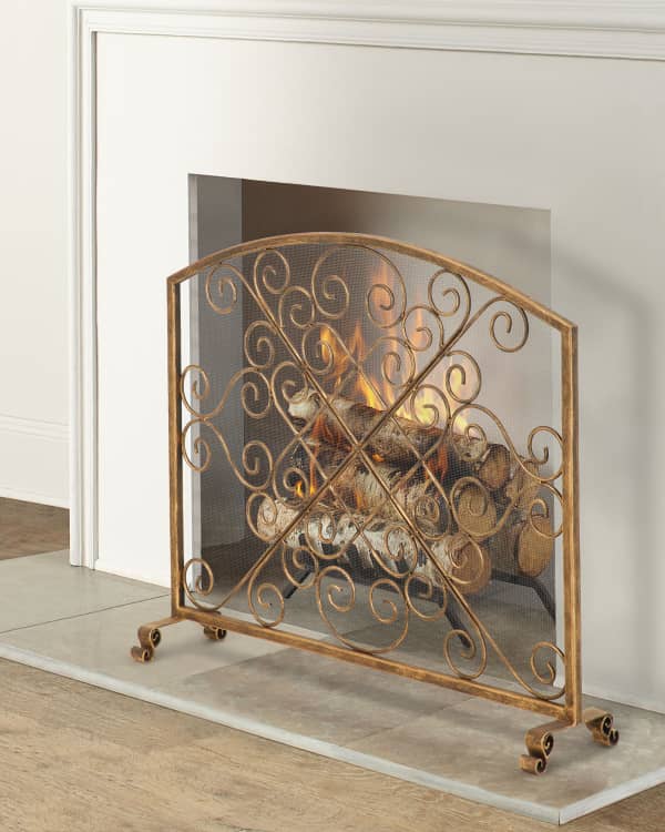 Italian Gold Iron Shell Decorative Fireplace Screen | Neiman Marcus