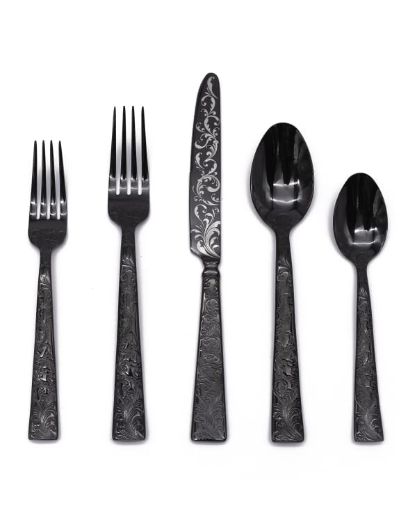 Cambridge Silversmiths 20-Piece Meridian Black Satin Hammered Flatware ...