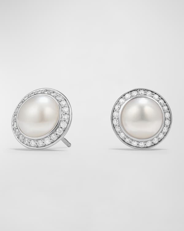 David Yurman Cable Pearl Stud Earrings with Diamonds in 18K Gold, 14mm | Neiman Marcus