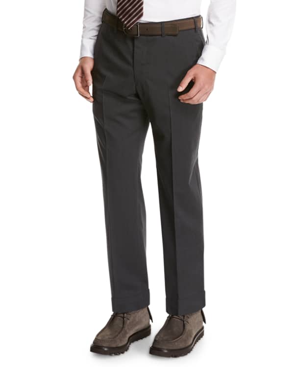 Brioni Men's Flat-Front Wool Trousers | Neiman Marcus