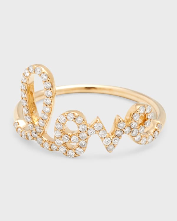 Sydney Evan 14k Gold Diamond Small XO Script Block Ring | Neiman Marcus