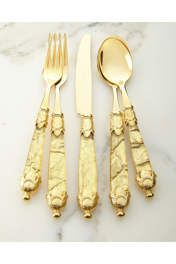 Cambridge Silversmiths 20-Piece Mala Flatware Set, Yellow Metallic ...