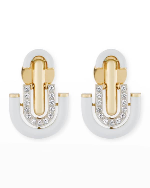 Nikos Koulis Oui 18k White Gold Black Enamel Pointed Earrings with ...