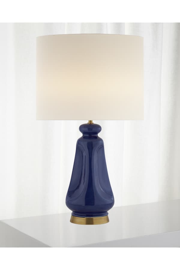 AERIN Eliot Blue Wave Table Lamp with Linen Shade | Neiman Marcus