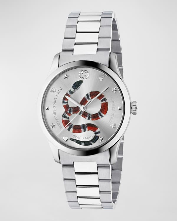 Gucci Men's 38mm G-Timeless Snake Watch w/ Leather Strap | Neiman Marcus
