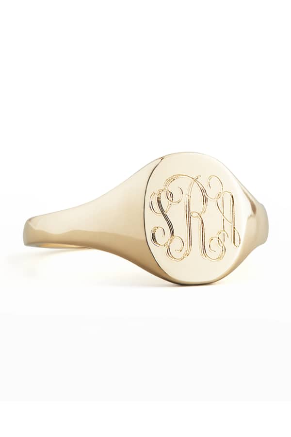 Sarah Chloe Lana Monogrammed Round Signet Ring, Gold, Size 6-8 | Neiman ...
