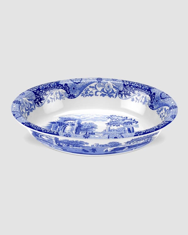Spode Blue Italian Brocato Oval Fluted Dish | Neiman Marcus