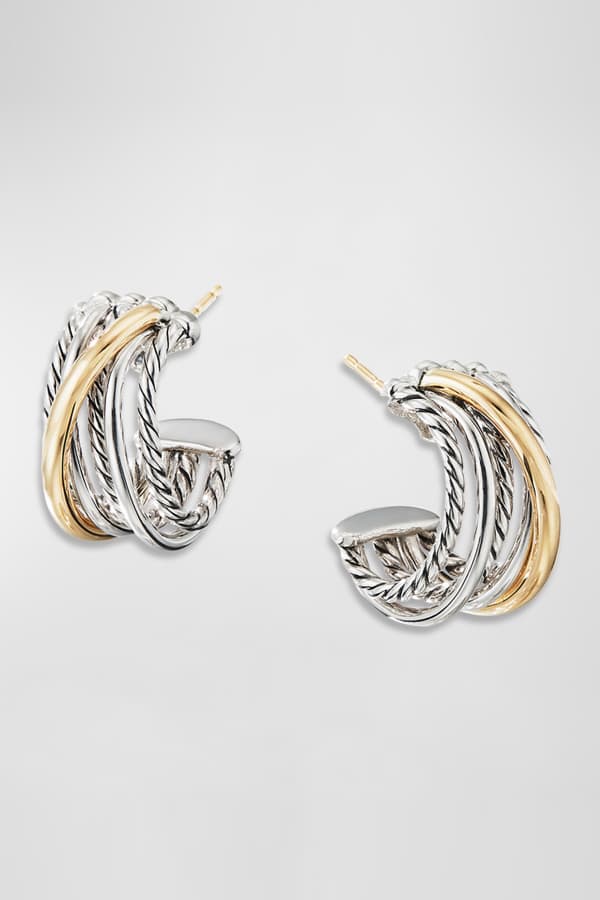David Yurman Crossover Small Hoop Earrings with Gold | Neiman Marcus
